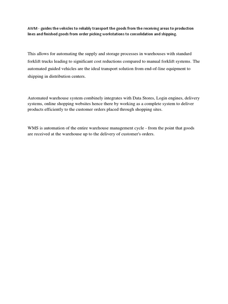 AWM - Automating Warehouse Management for Efficient Order Fulfillment | PDF