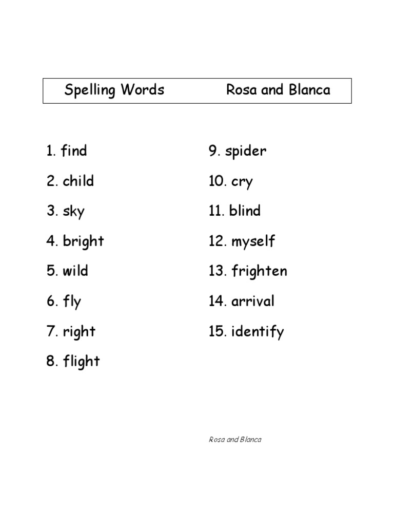 Rosa and Blanca Spelling Words | PDF