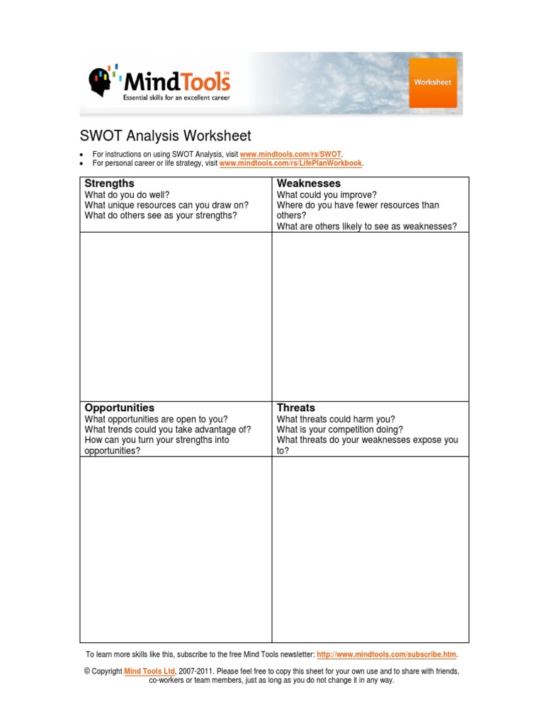 Swot Analysis Worksheet