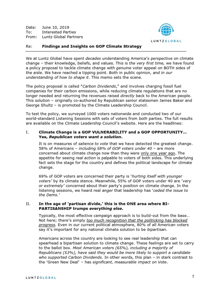 Luntz Memo On GOP Climate Strategy | PDF | Republican Party (United ...
