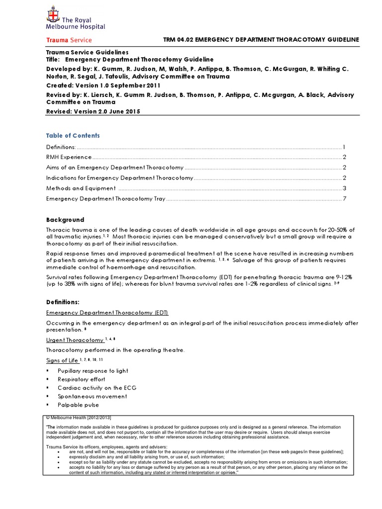 Thoracotomy Guidelines | Download Free PDF | Cardiopulmonary ...