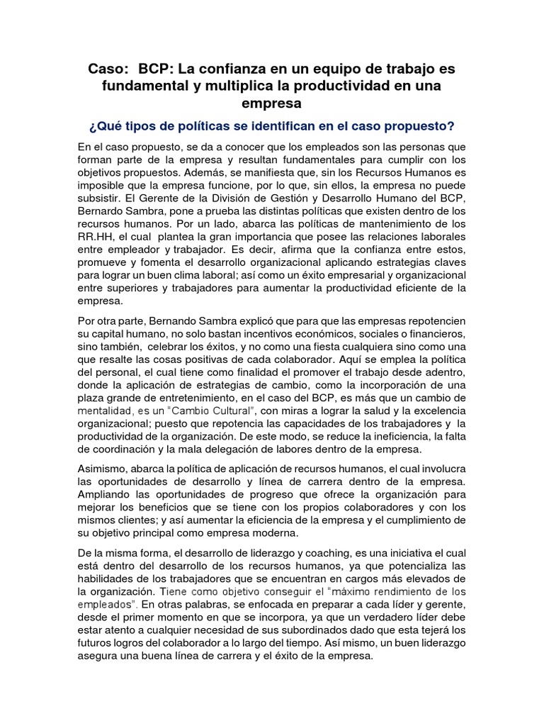 Caso BCP | PDF | Gestión de recursos humanos | Liderazgo