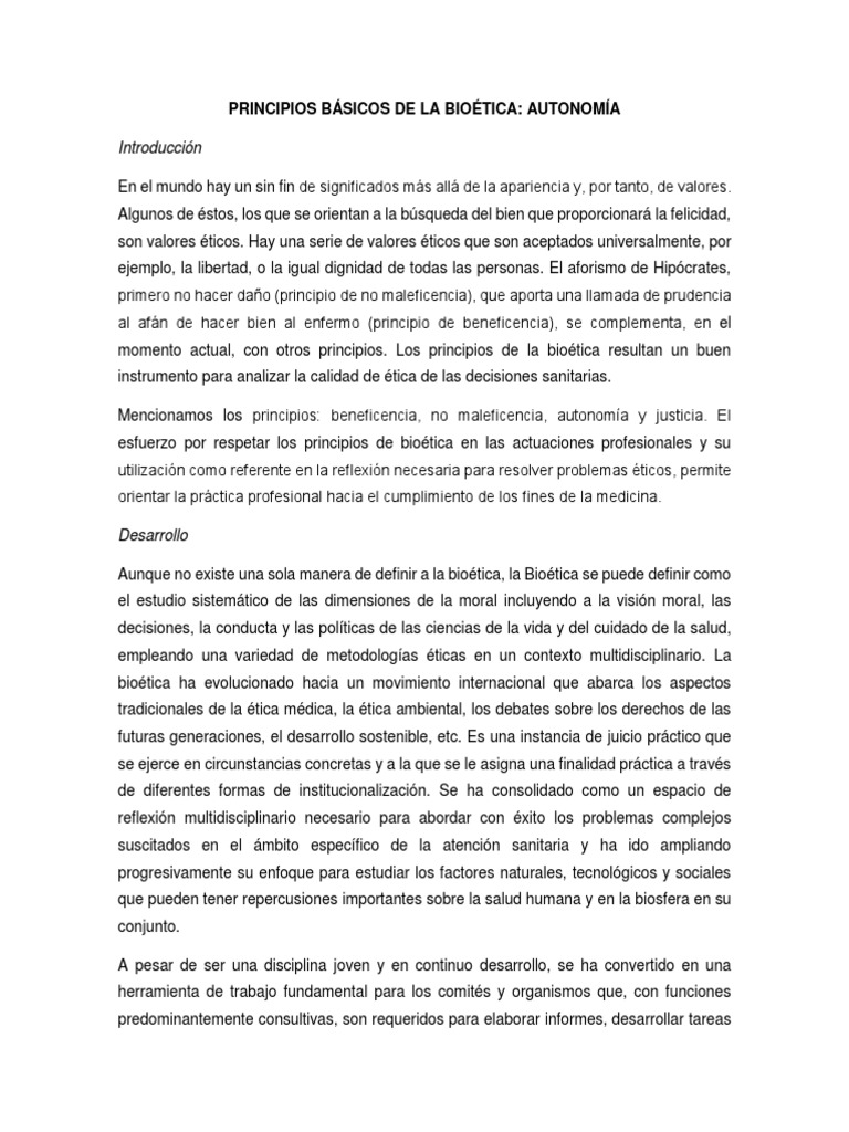 El principio de autonomía y sus límites en la práctica de la medicina ...