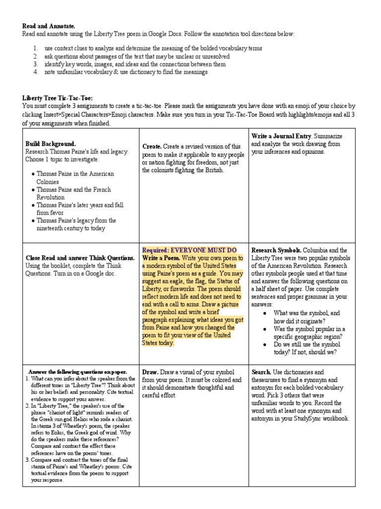 Liberty Tree Tic Tac Toe | PDF | Symbols | Poetry