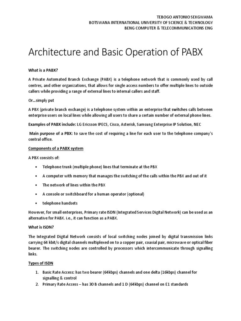 Architecture and Basic Operation of PABX | PDF