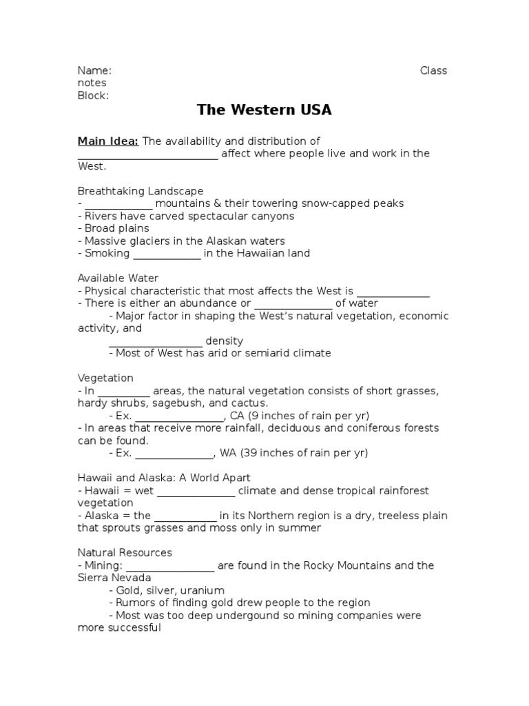 West PP Notesheet | PDF | Western United States | Alaska