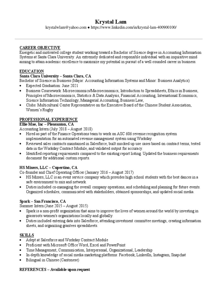 Lam Krystal Resume For Online | PDF | Salesforce.Com | Accounting