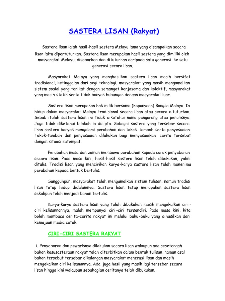 Sastera Lisan | PDF