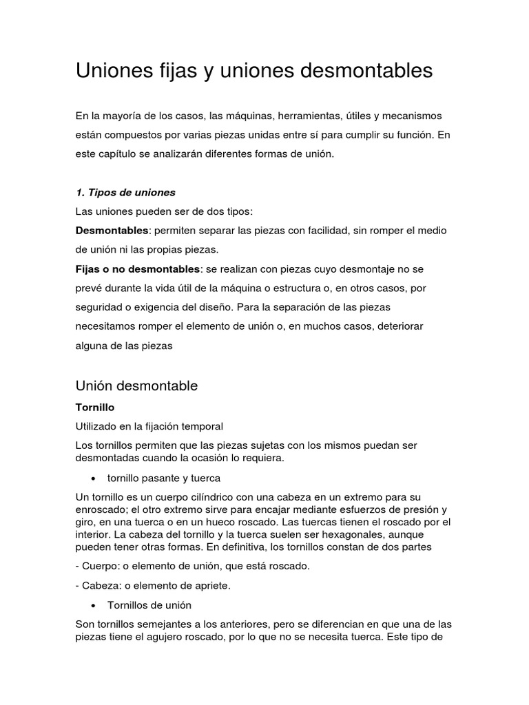 Tipos de Uniones: Fijas y Desmontables | PDF | Soldadura | Construcción