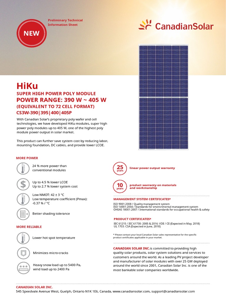 Canadian 395w | PDF | Photovoltaics | Solar Power