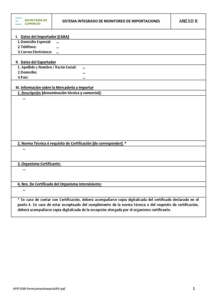 Certificado SIMI y Formulario SECOM | PDF