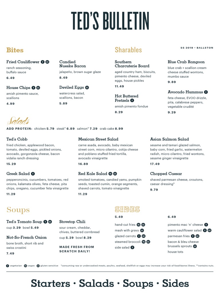 Ted's Bulletin Ballston Dinner Menu | PDF | Salad | Hamburgers