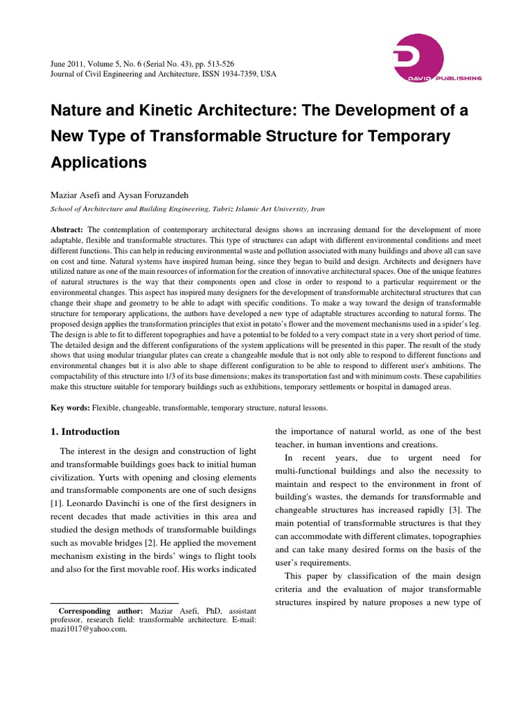 Maziar Asefi & Aysan Foruzandeh - A New Type of Transformable Structure, Mirada de Vuelta en La ...