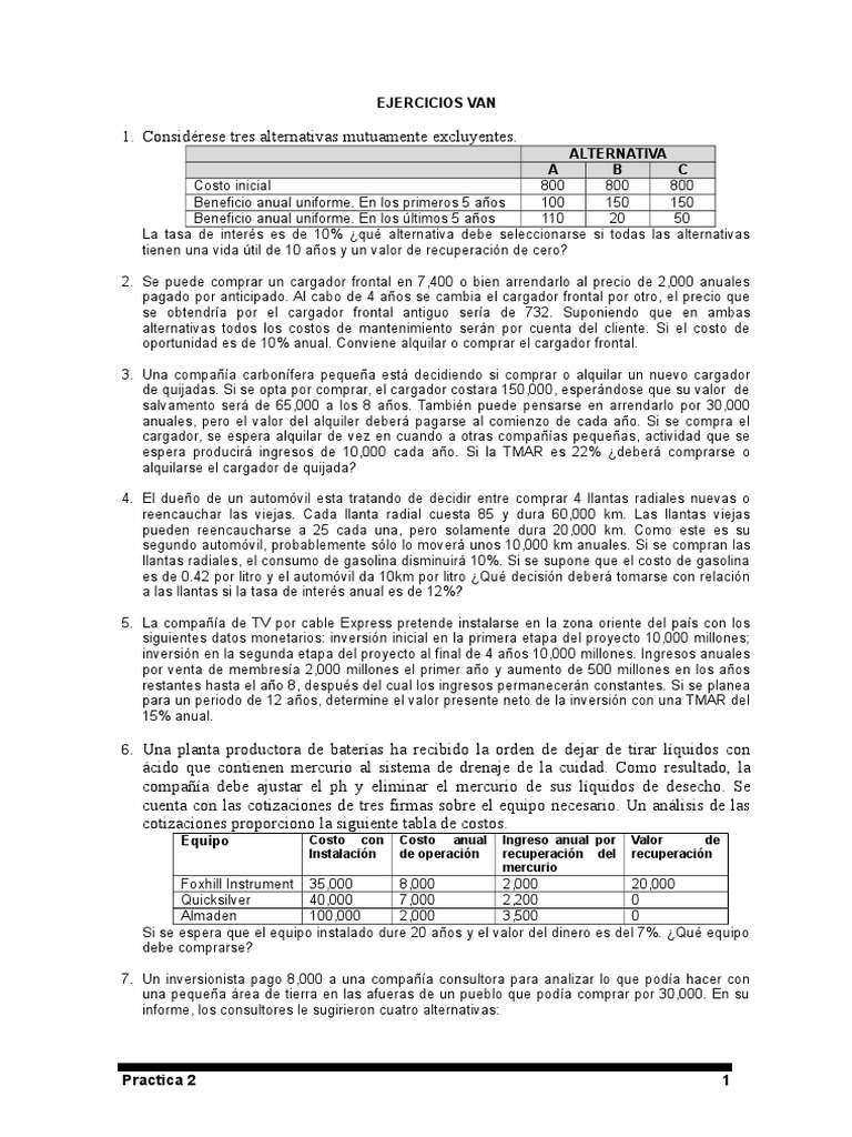 Ejercicios VAN | PDF | Business | Naturaleza