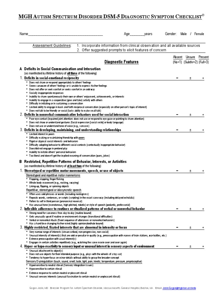 ASD Dsm5 Diagnostic Symptom Checklist | PDF | Autism Spectrum | Autism