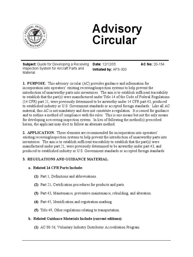 Advisory Circular: Subject: Guide For Developing A Receiving Date: 12 ...