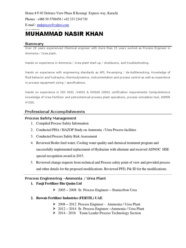 CV MNK | PDF | Urea | Process Engineering
