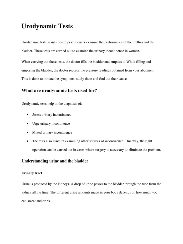 What Are Urodynamic Tests Used For? | PDF | Urinary Incontinence | Urology