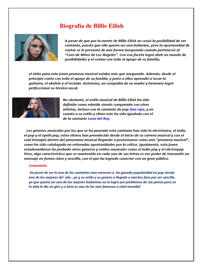 Biografía de Billie Eilish | PDF