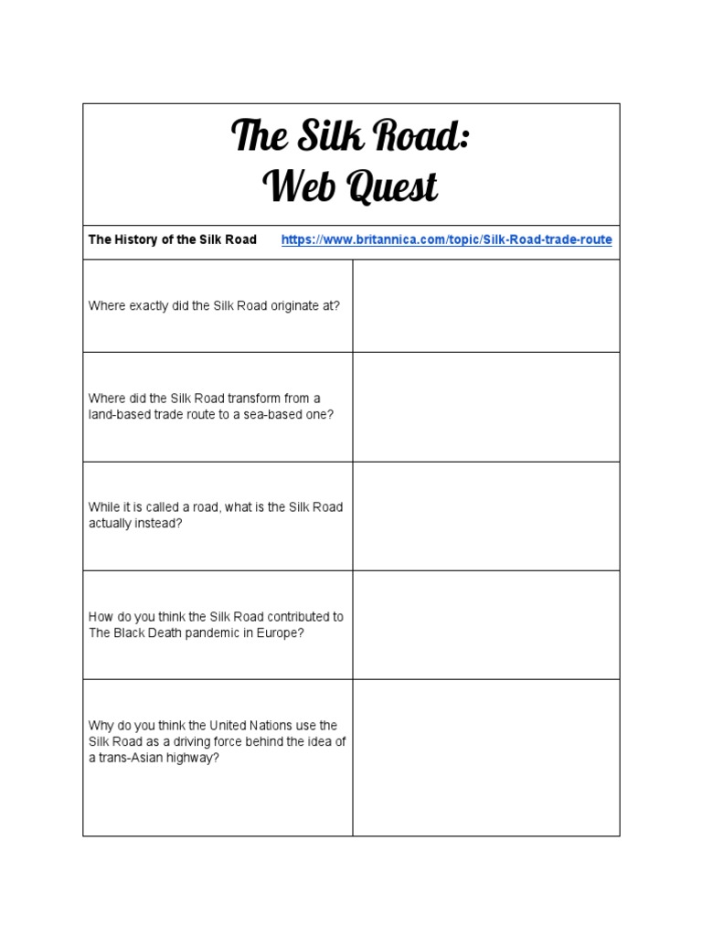 The Silk Road Webquest | PDF | Silk Road | Silk