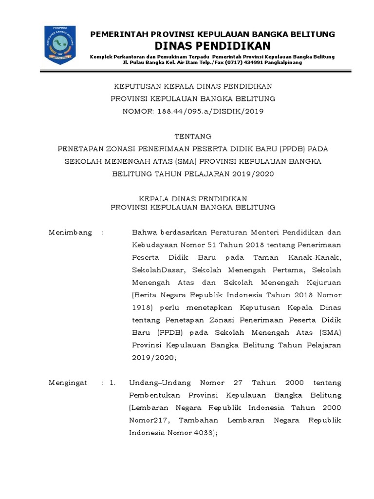 SK Kadis PPDB 2019 - 2020 Zonasi Final | PDF