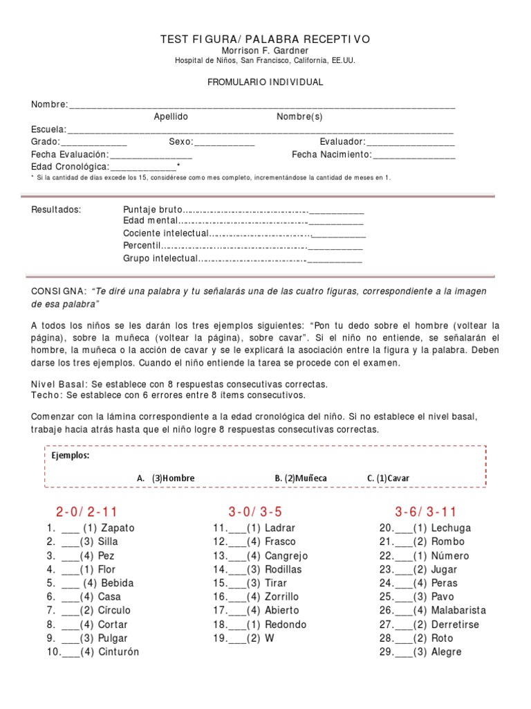 Protocolo Gardner Vocabularo Receptivo | PDF | Naturaleza