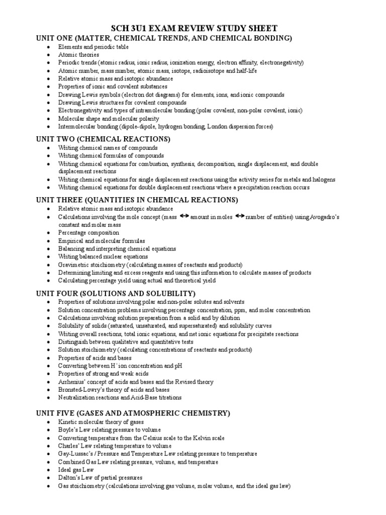 Exam Review Sheet Jan 2016fsvc | PDF | Chemical Compounds | Chemical ...