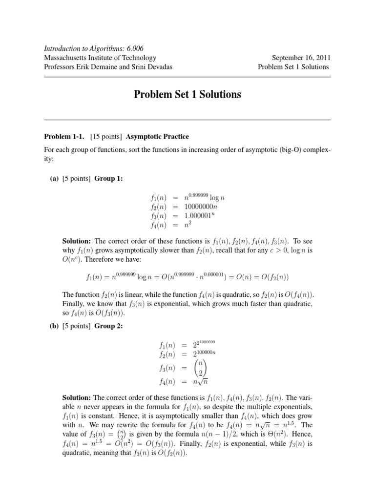 Problem Set 1 Solutions | PDF | Recurrence Relation | Logarithm
