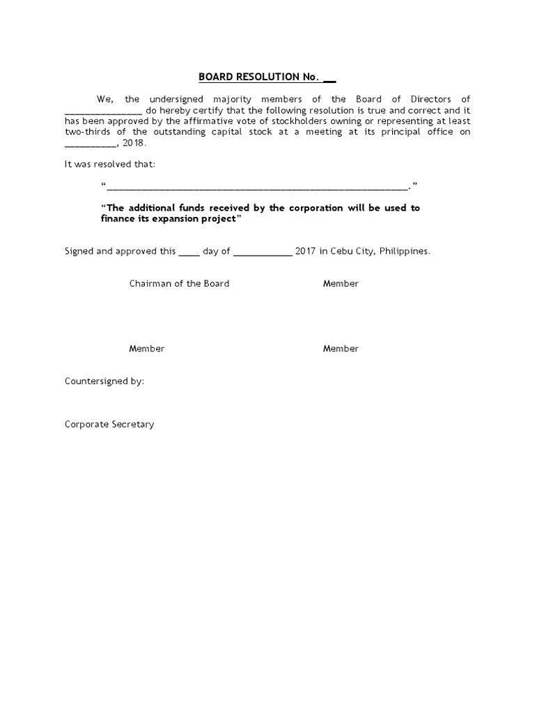 BOARD RESOLUTION Template | PDF