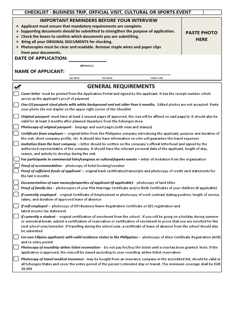 Checklist Business | PDF | Travel Visa | Passport