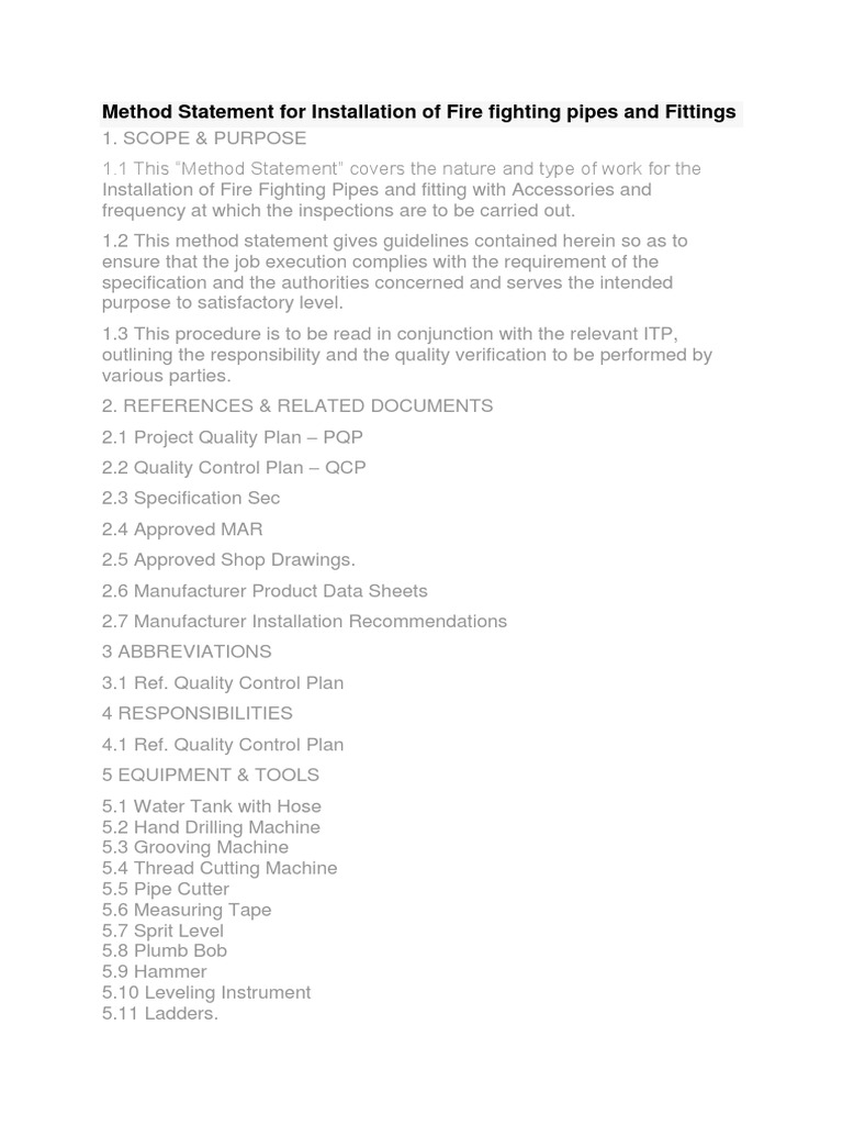 Method Statement For Installation, TESTING, COMISNNING of F.F | PDF ...