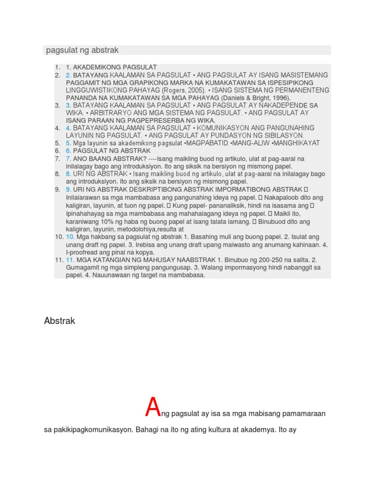 Halimbawa Ng Abstrak Gawain 1 Pagsusuri Sa Nilalaman Ng Abstrak