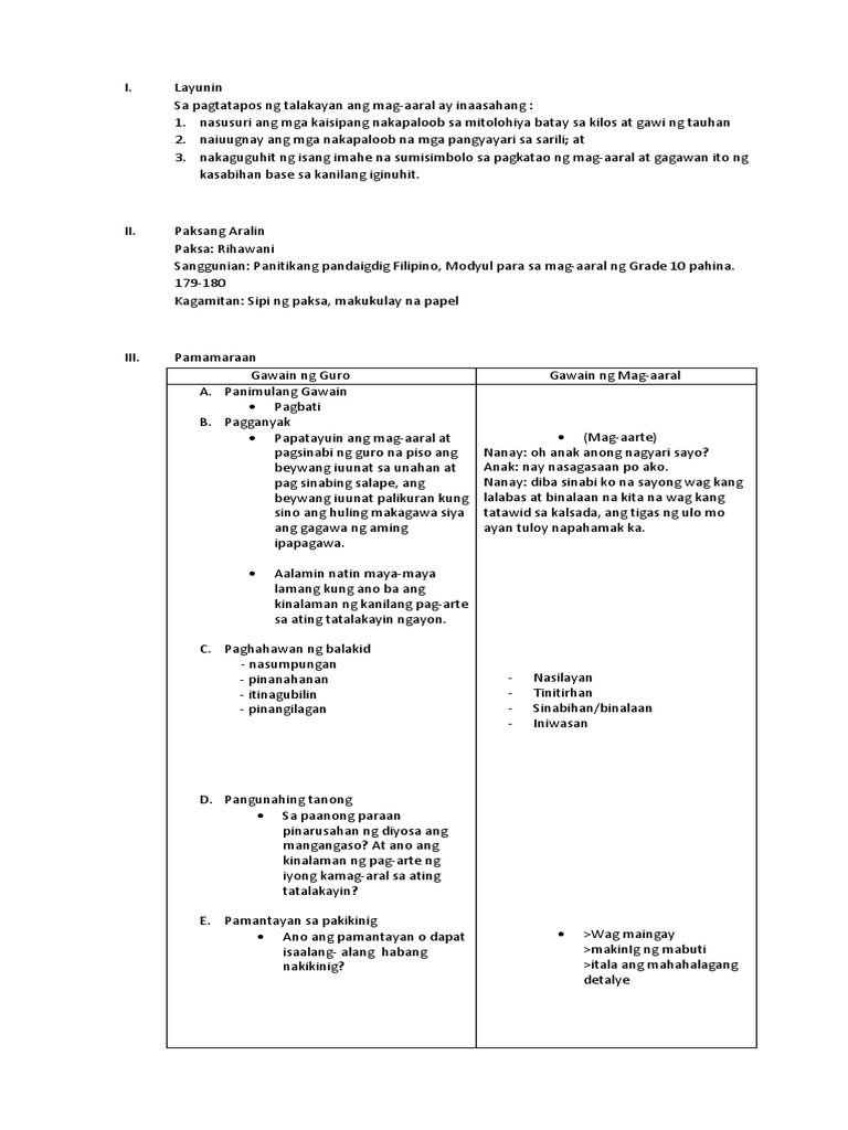 RIHAWANI BH Banghay | PDF