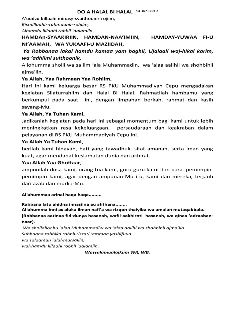 Doa Halal Bi Halal-Tasyakuran | PDF