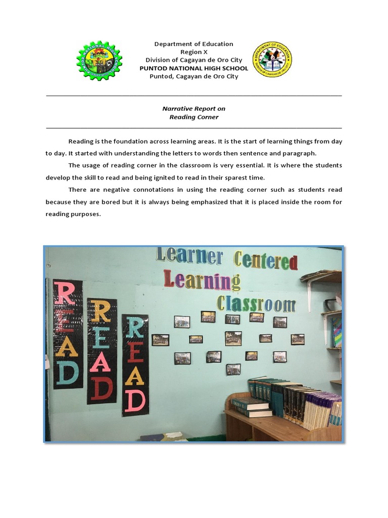 Narrative Report Reading Corner | PDF | Human Communication | Cognitive ...