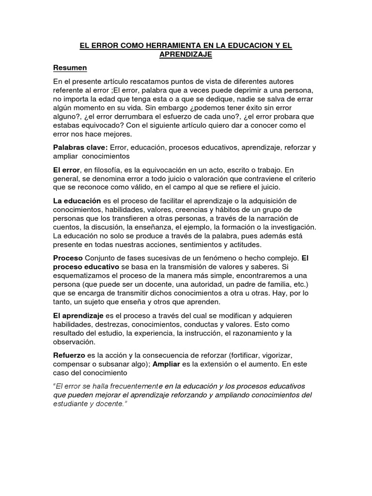 El Error como Herramienta Educativa | PDF | Aprendizaje | Conocimiento