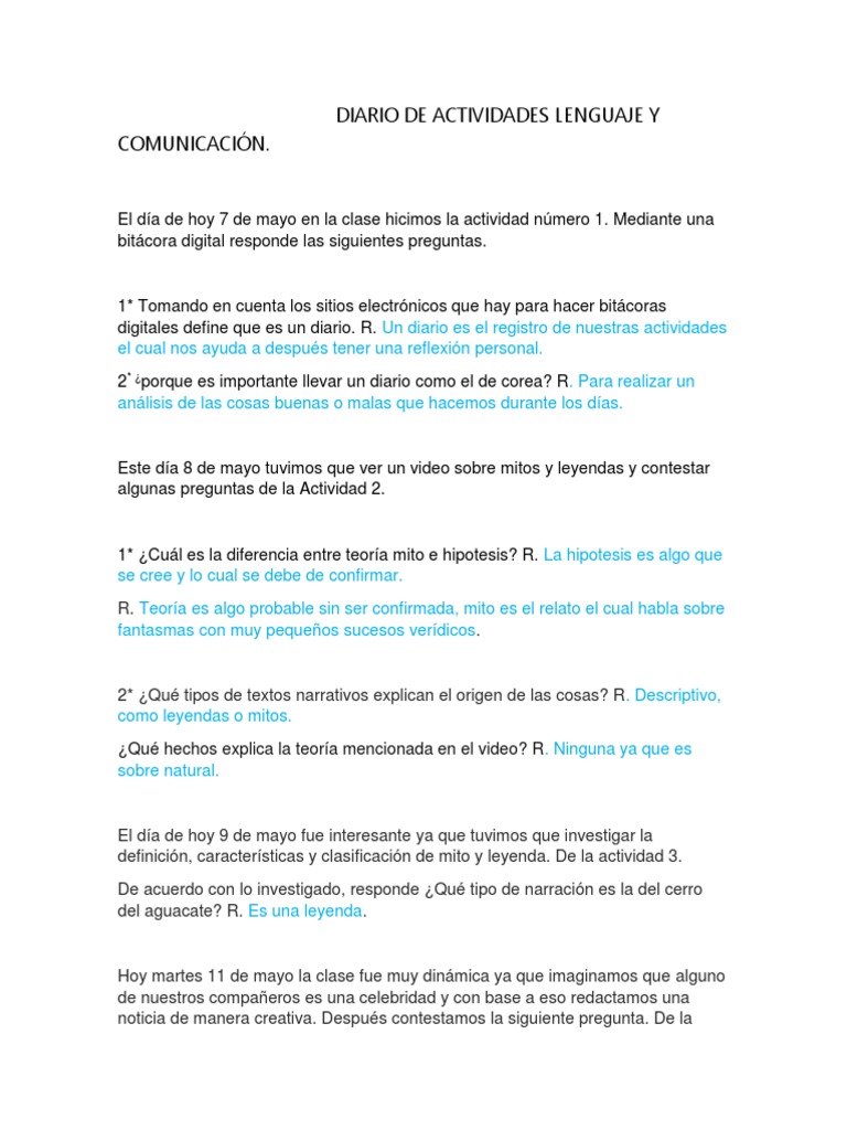 Diario de Actividades Lenguaje y Comunicación | PDF