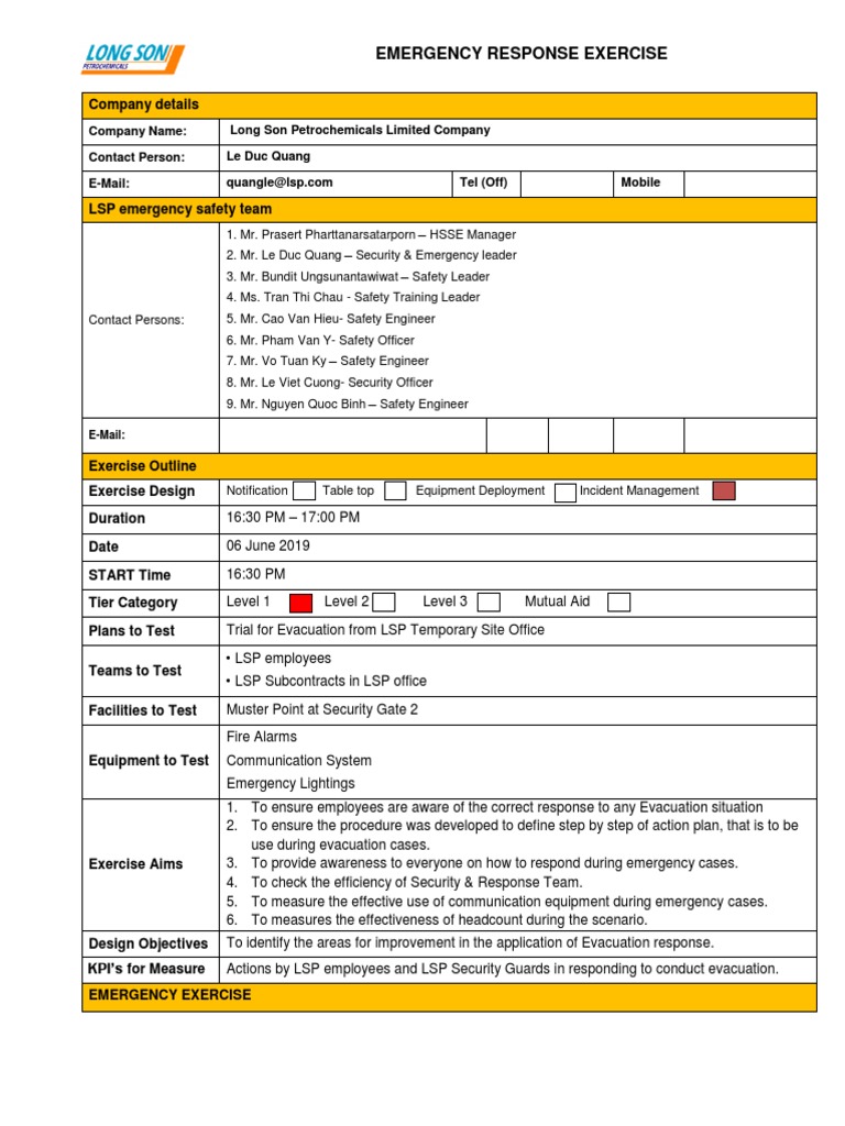 Emergency Response Exercise: Company Details | PDF | Public Safety | Safety
