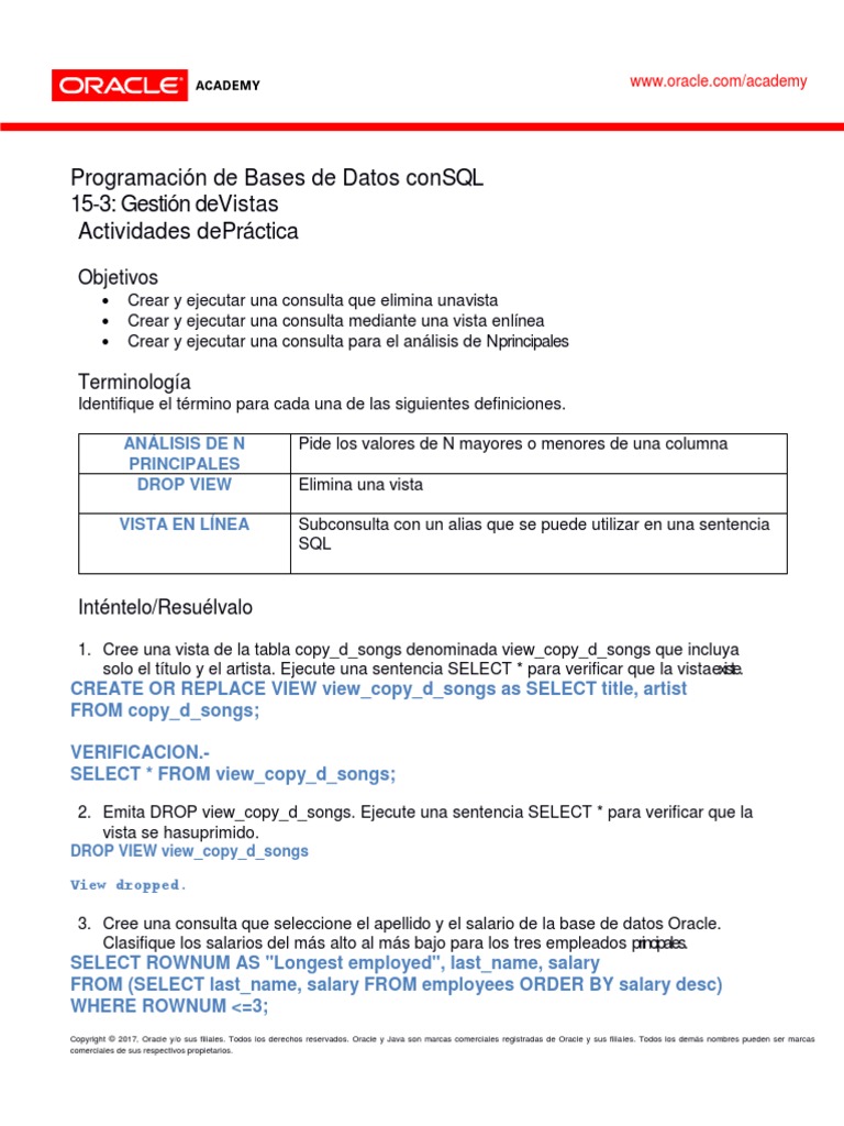 DP 15 3 Practice Esp | PDF | SQL | Áreas de informática