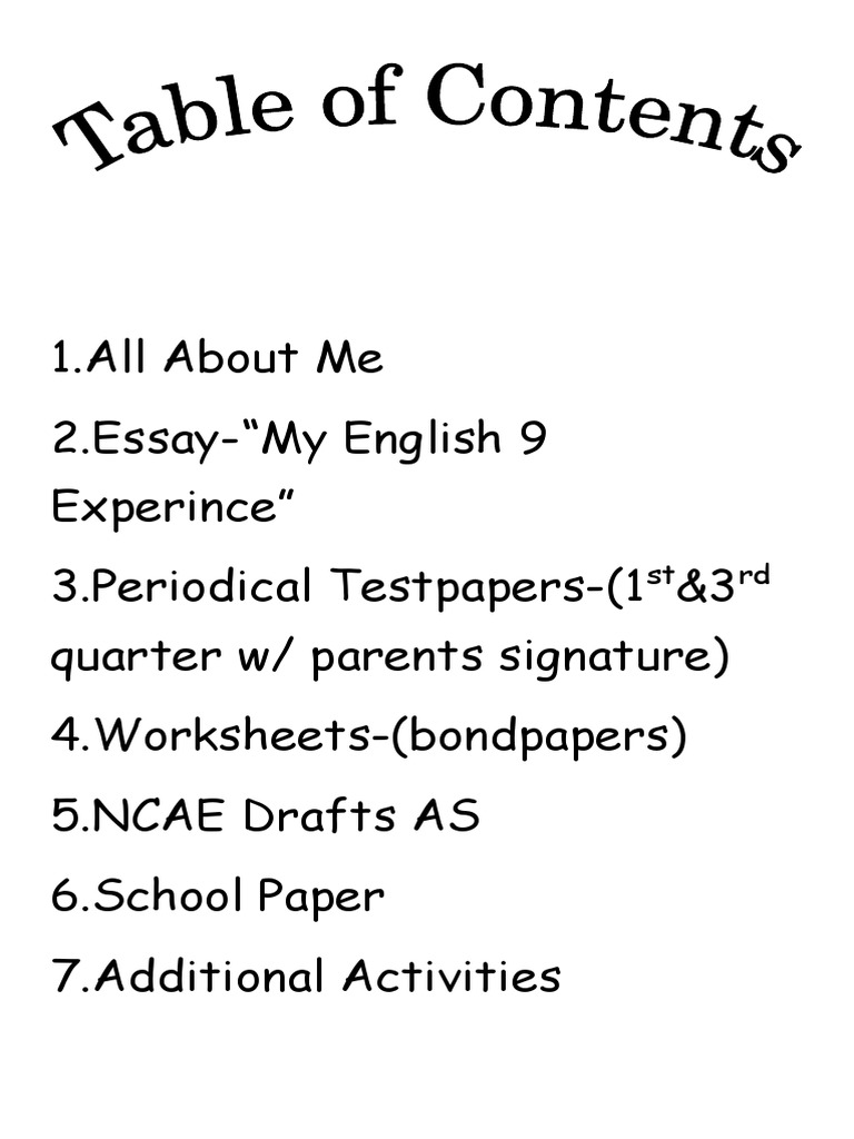 1.all About Me 2.Essay-"My English 9 Experince" 3.periodical Testpapers ...