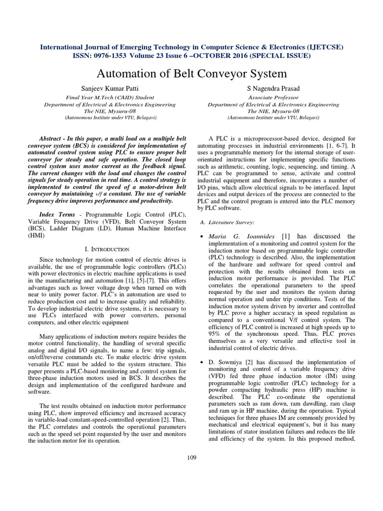 Automation of Belt Conveyor System | PDF | Programmable Logic ...