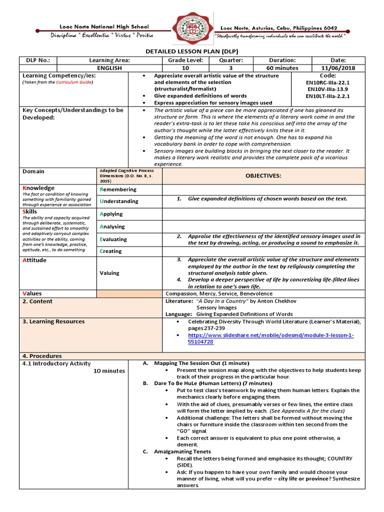 Lesson Plan English10 q3 | PDF | Senses | Narration