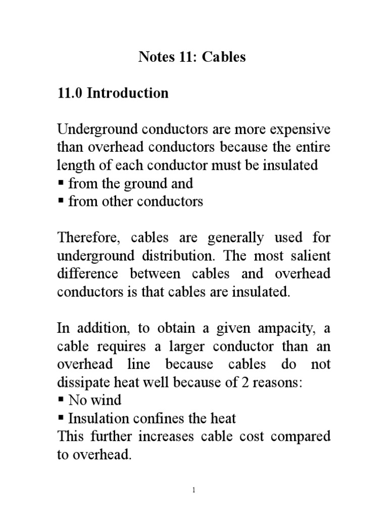 Notes11 Cables | PDF | Insulator (Electricity) | Electrical Conductor