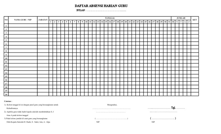 Buku Absensi Harian Guru | PDF