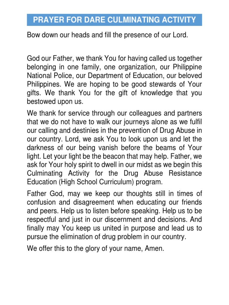 Prayer For Dare Culminating Activity | PDF