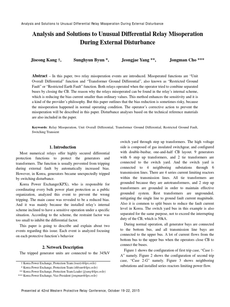 Analysis and Solutions To Unusual Differential Relay Misoperation | PDF | Transformer | Relay