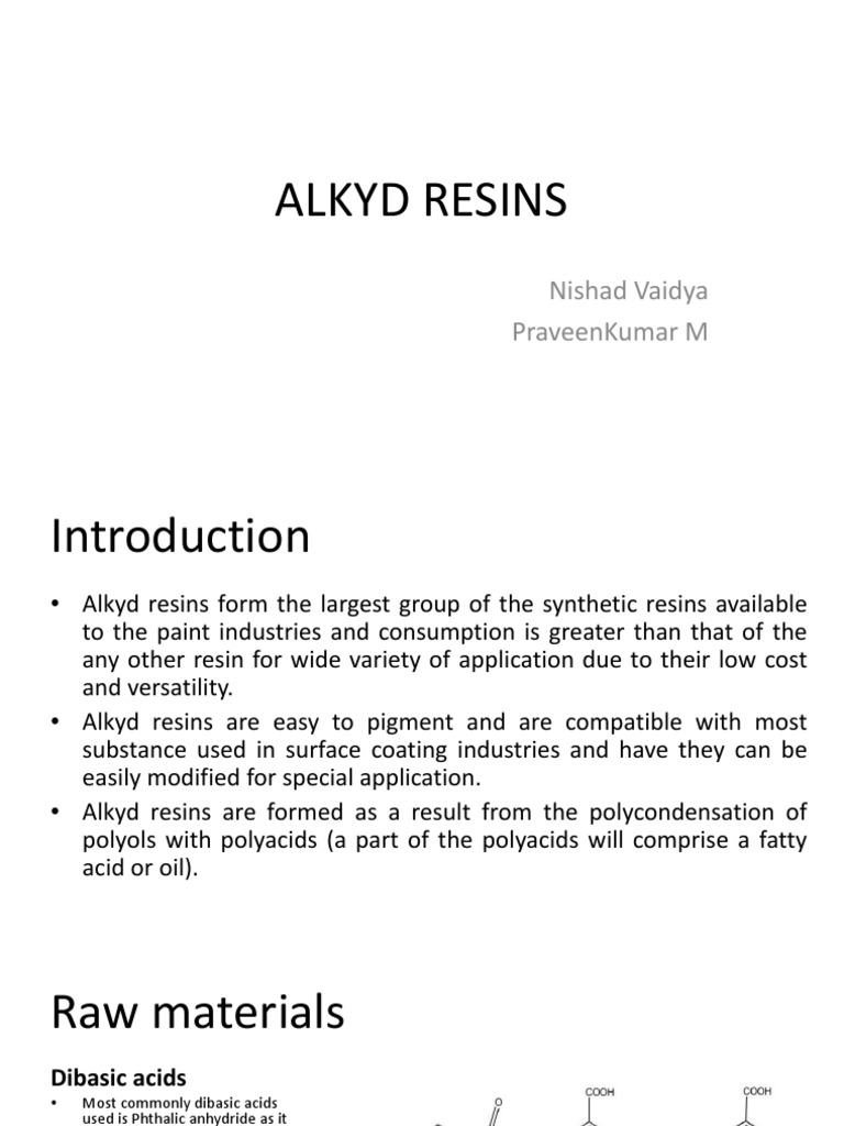 Alkyd Resins: Nishad Vaidya Praveenkumar M | PDF | Chemical Compounds | Chemical Substances