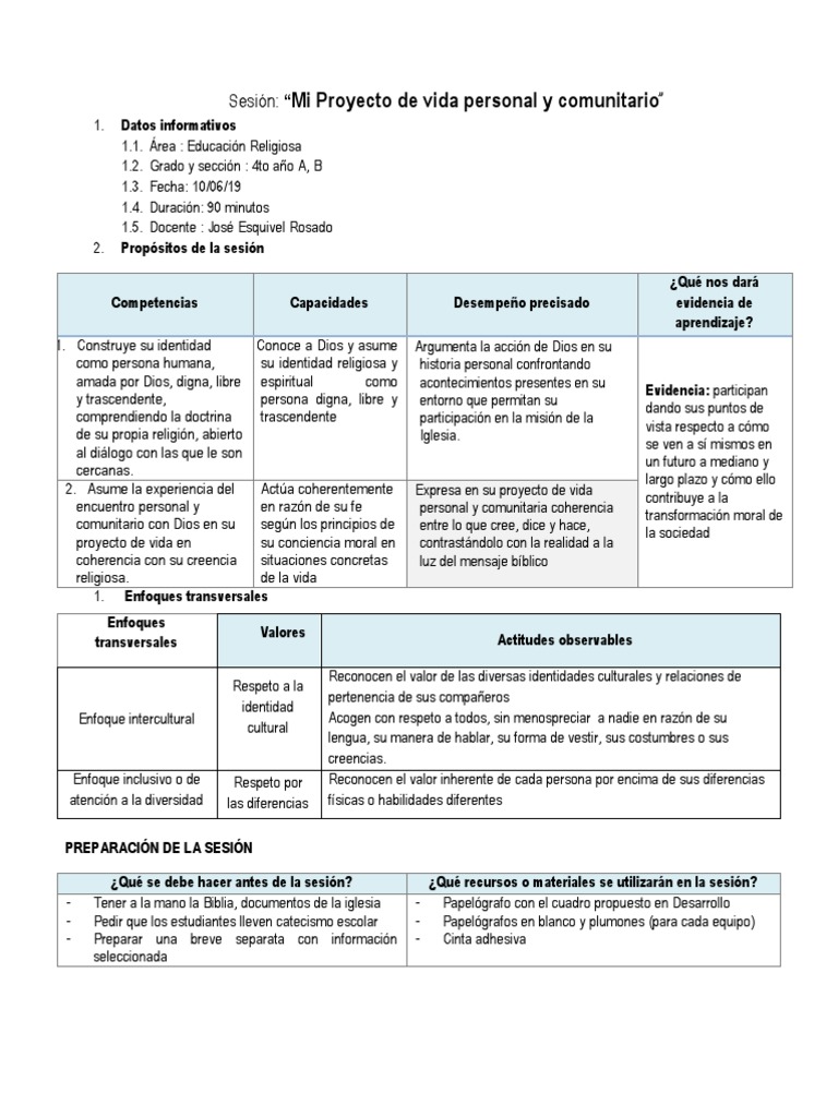 SESION Proyecto de Vida Comunitario2 | PDF | Fe | Vida