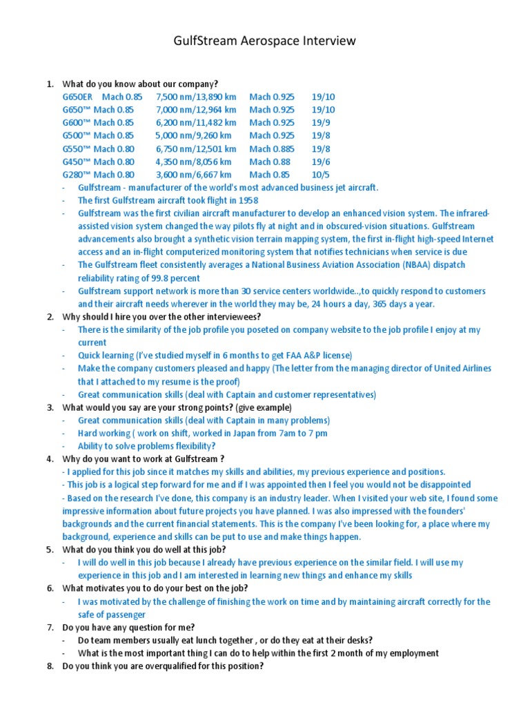 GulfStream Aerospace Interview | PDF | Aviation | Business
