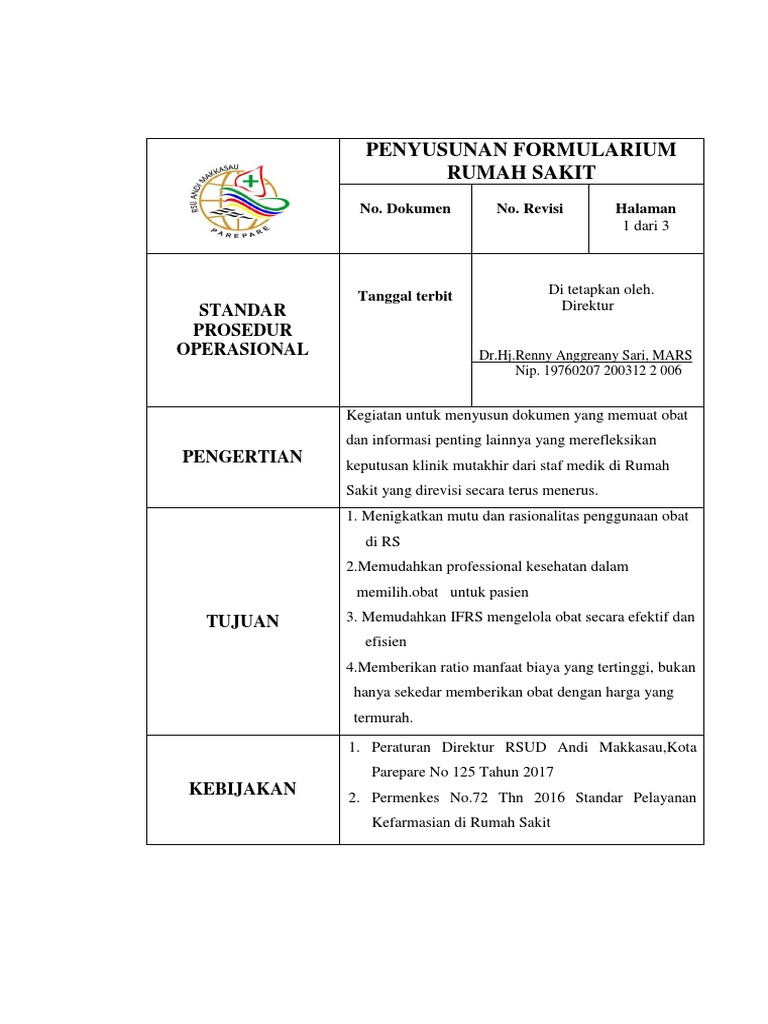 Spo Penyusunan Formularium Rumah Sakit | PDF